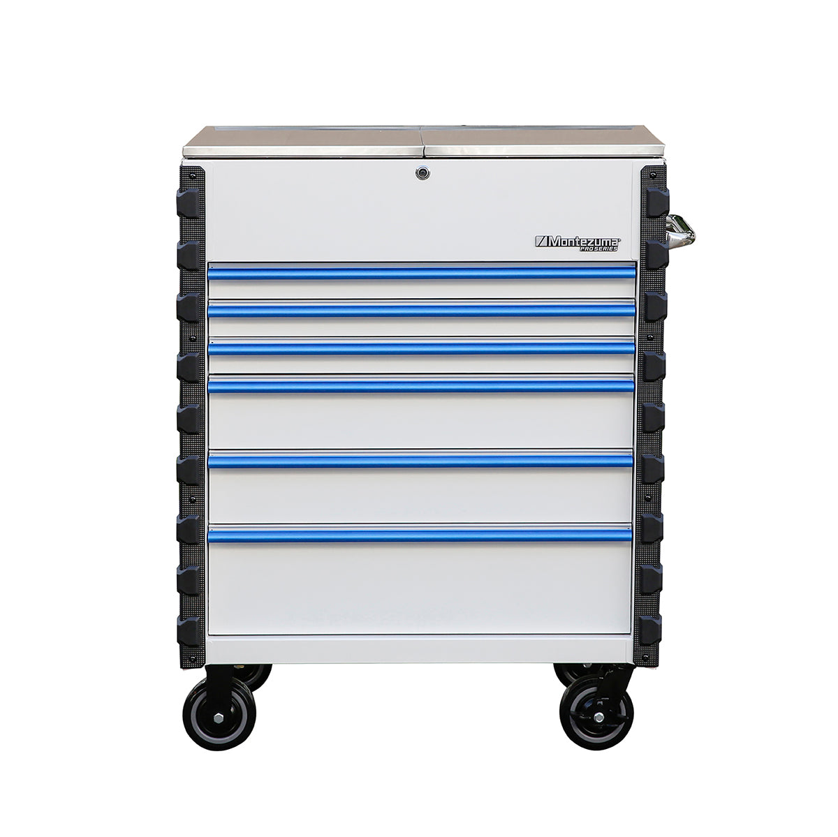 Pro Series 36" Mechanics Cart in Gloss White, Blue Trim – Montezuma
